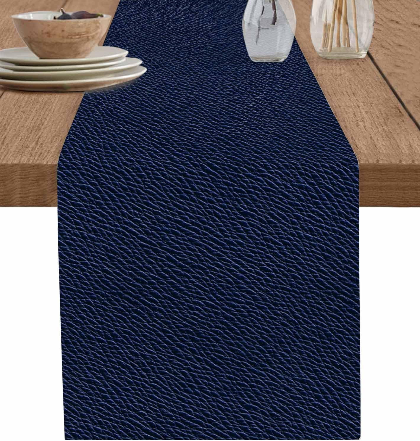 Blue Cowhide Table Runners 120 Inches Long, Cotton Linen Fabric Table ...