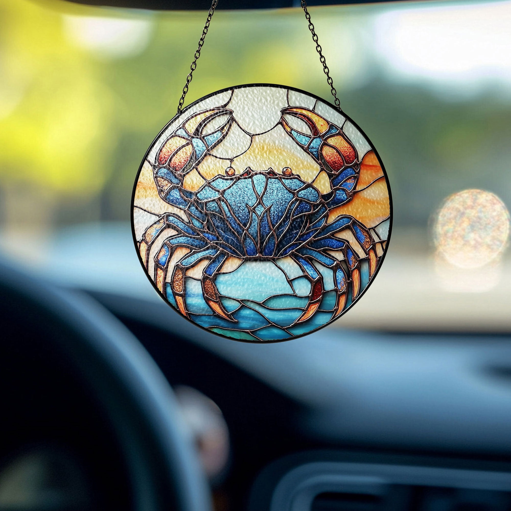 Blue Crab 2D Flat Stained Glass Window Hanging - Coastal Ocean Marine ...