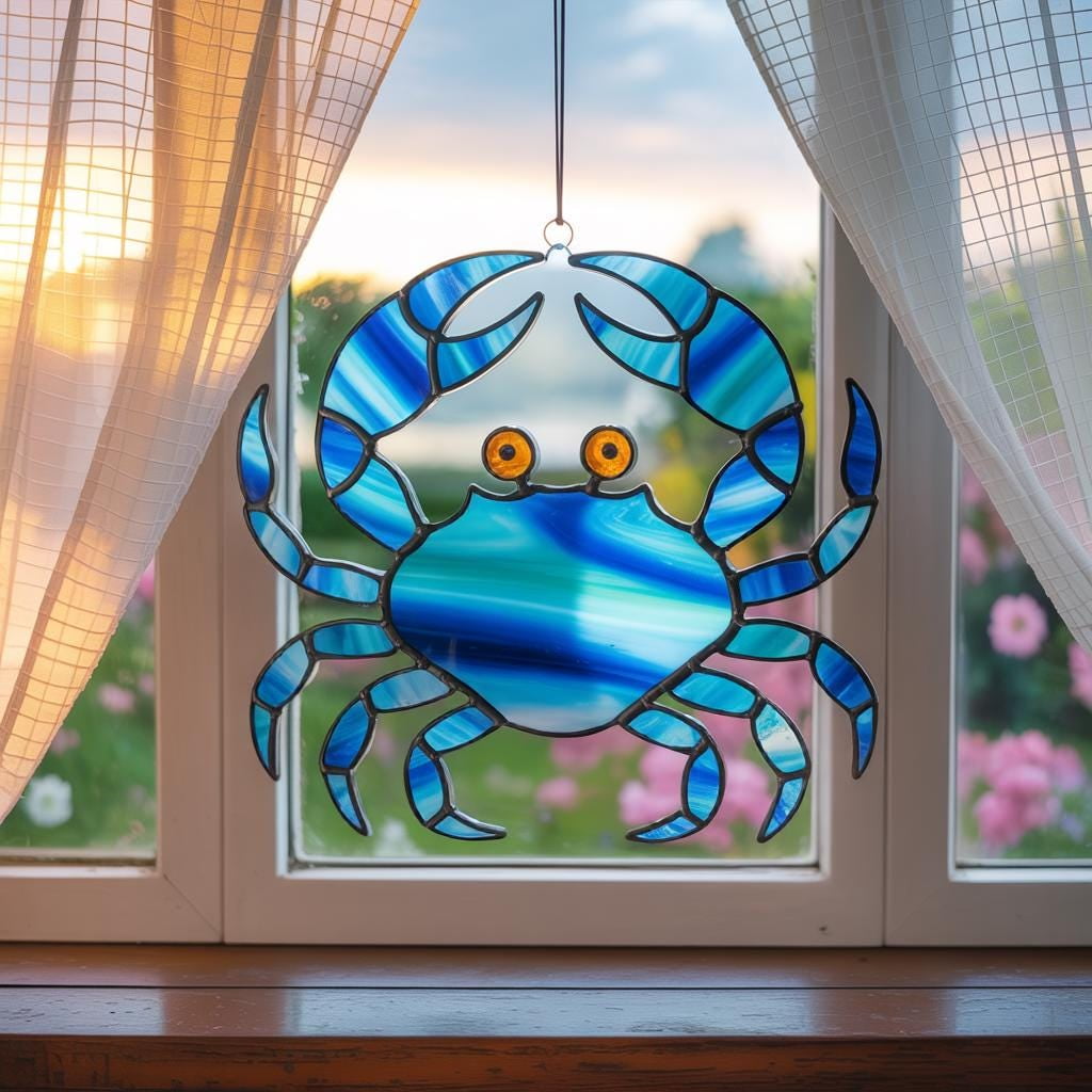 Blue Crab Acrylic Suncatcher Ocean Animal Window Hanging, Coastal Beach ...