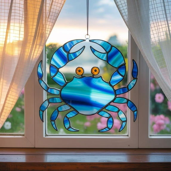 Blue Crab Acrylic Suncatcher Ocean Animal Window Hanging, Coastal Beach ...