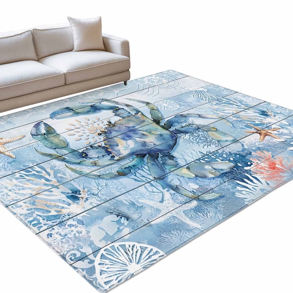 Blue Crab Area Rugs 5x8ft Ocean Coral Starfish Floor Rug Non Slip Low ...