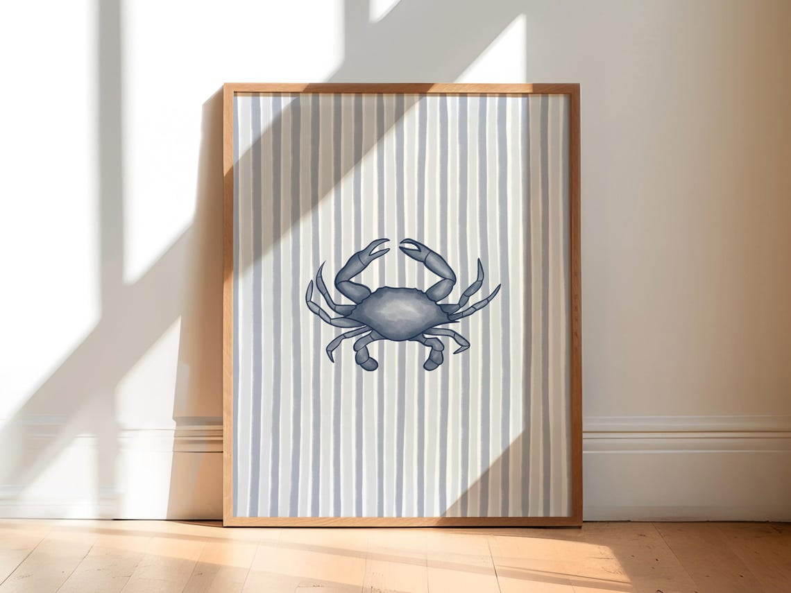 Blue Crab Art Print, Crab Poster, Beachy Prints, Nautical Wall Art ...
