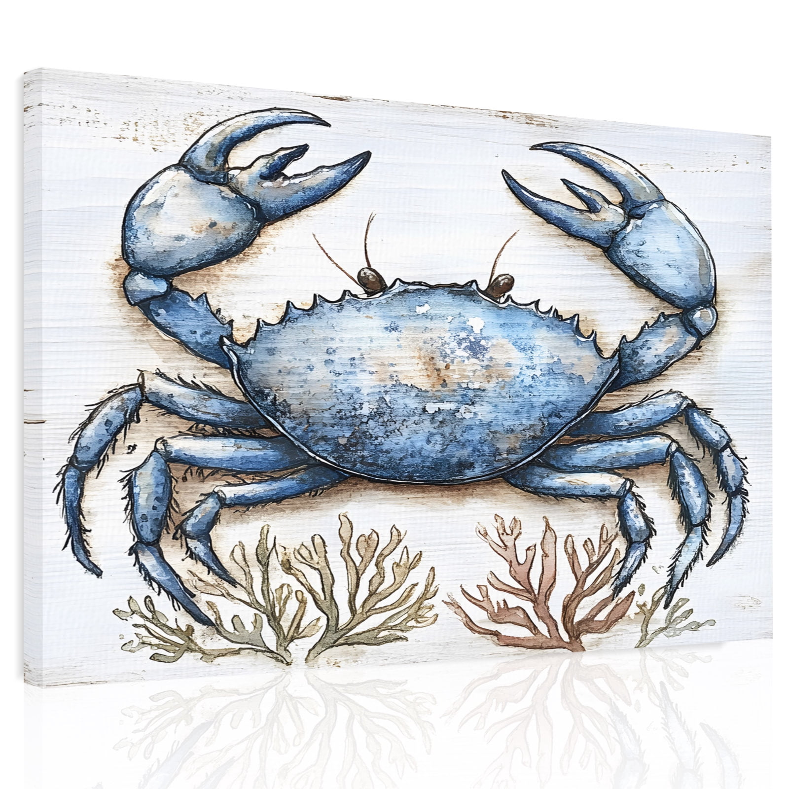 Blue Crab Canvas Print Wall Art, Ocean Coral Vintage Nautical Wall ...