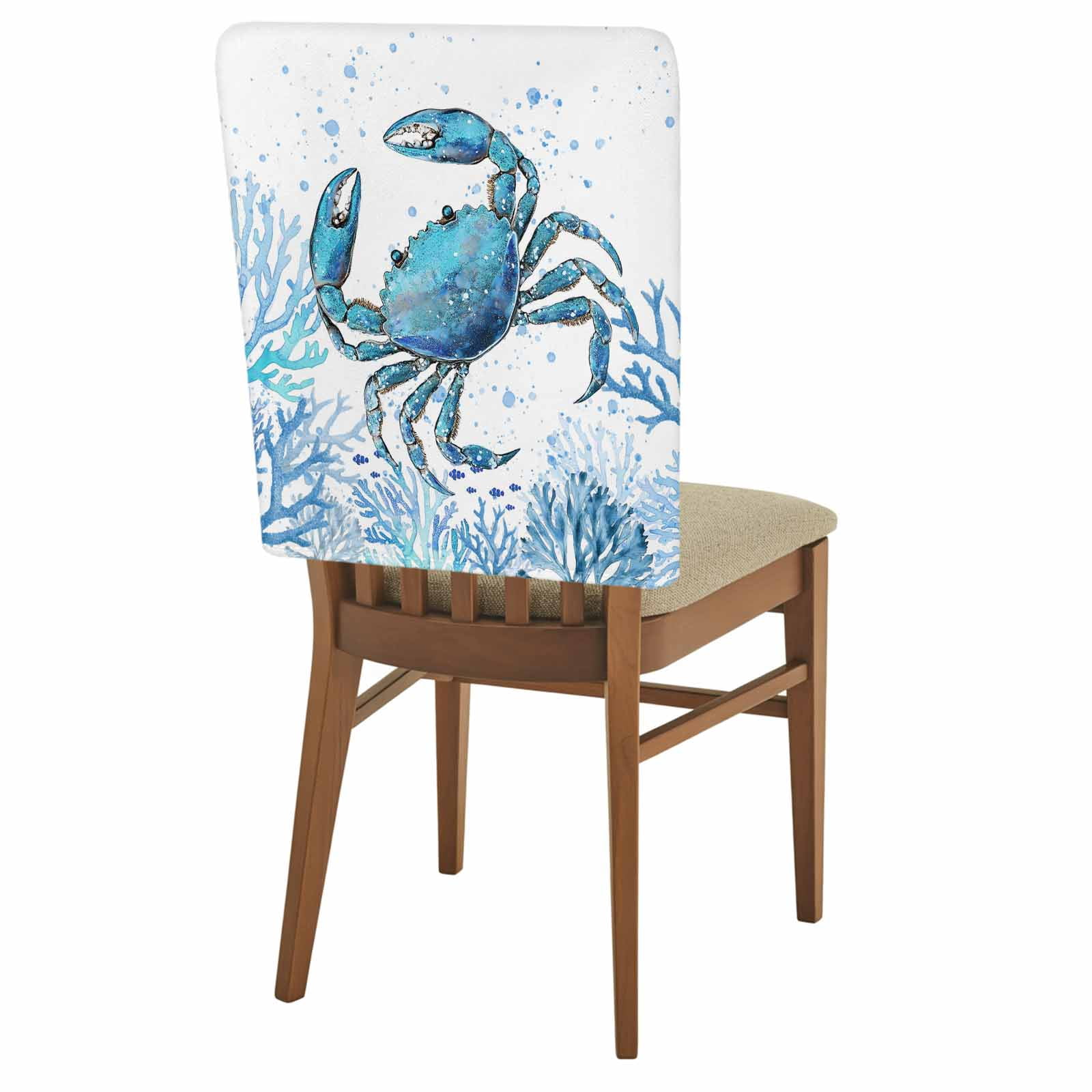 Blue Crab Chair Back Covers Set of 6 Watercolor Ocean Blue Coral Crab ...