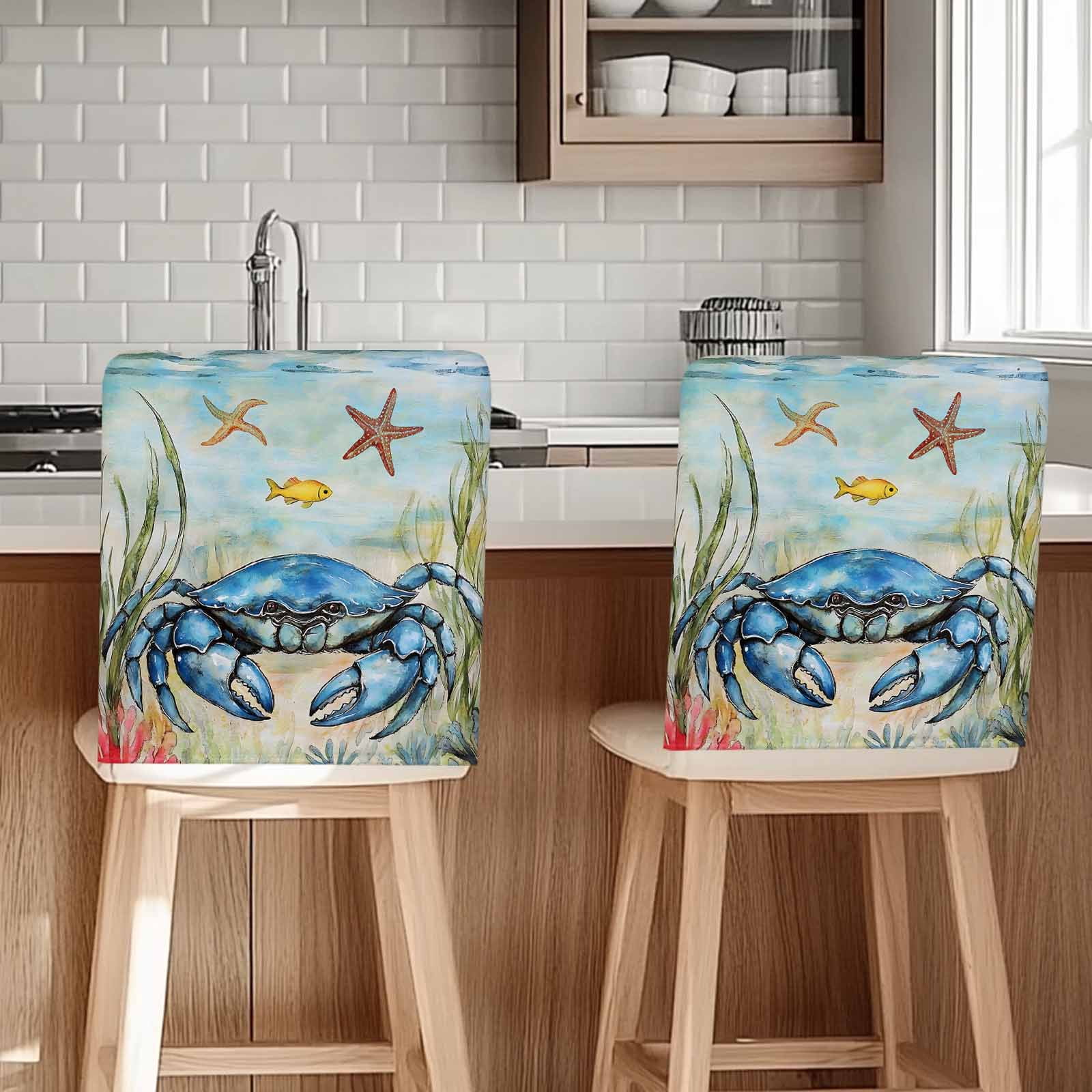 Blue Crab Chair Covers Set of 6 Ocean Coral Starfish Chair Back Covers ...