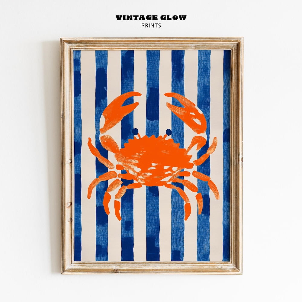 Blue Crab Coastal Art Print, Nautical Beach House Bathroom Decor ...