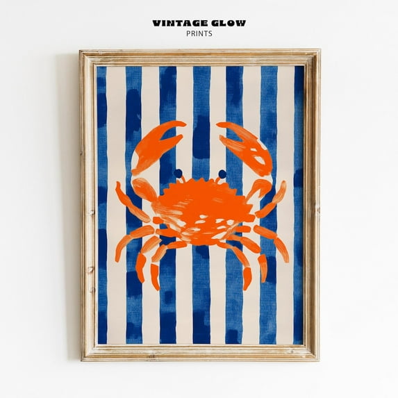 Blue Crab Coastal Art Print, Nautical Beach House Bathroom Decor ...