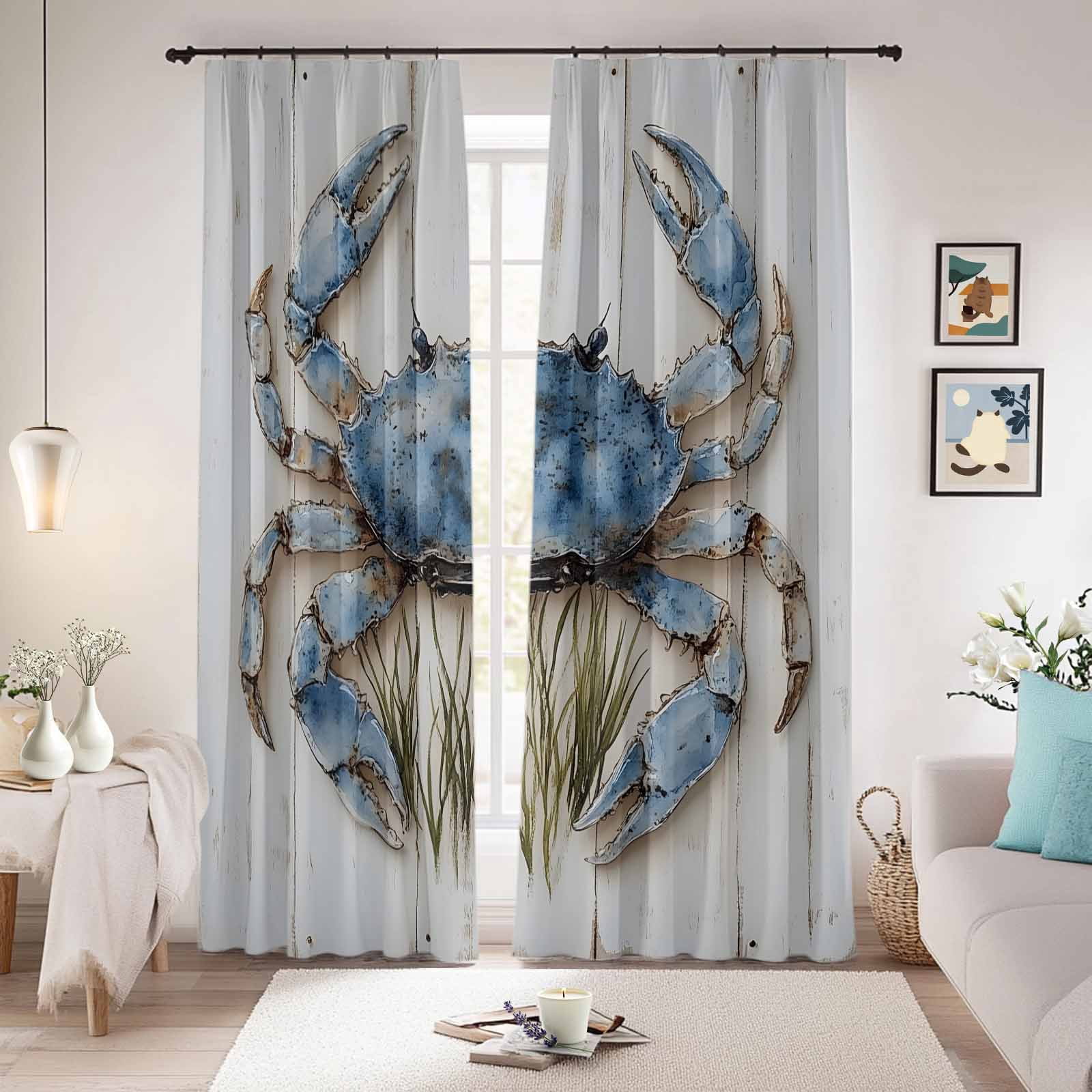 Blue Crab Coastal Blackout Curtains for Bedroom/Living Room, Pinch ...