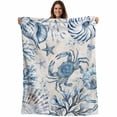 Blue Crab Coastal Blanket Soft Cozy Warm Throw Blanket for Couch, Plush ...