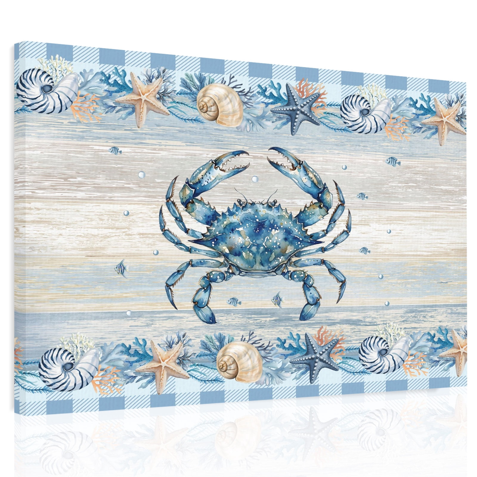 Blue Crab Coastal Canvas Print Wall Art, Summer Starfish Beach Coral ...