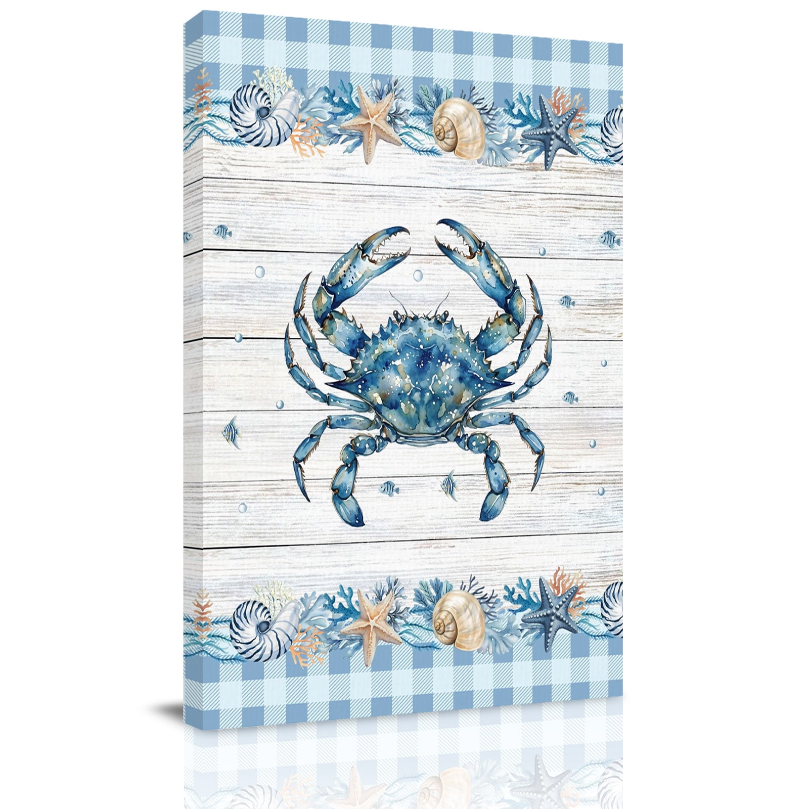 Blue Crab Coastal Canvas Wall Art for Living Room, Summer Starfish ...