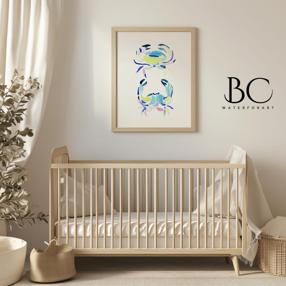Blue Crab Coastal Nursery Wall Decor Beach House Style Unframed Paper ...