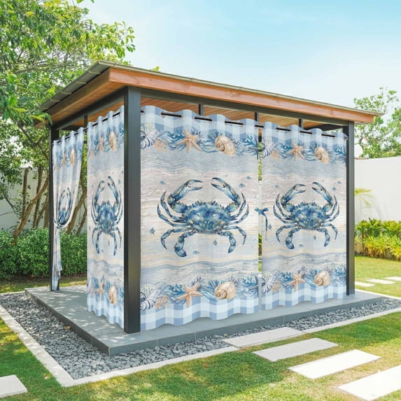Blue Crab Coastal Outdoor Curtains 2 Panels Summer Starfish Beach Coral ...