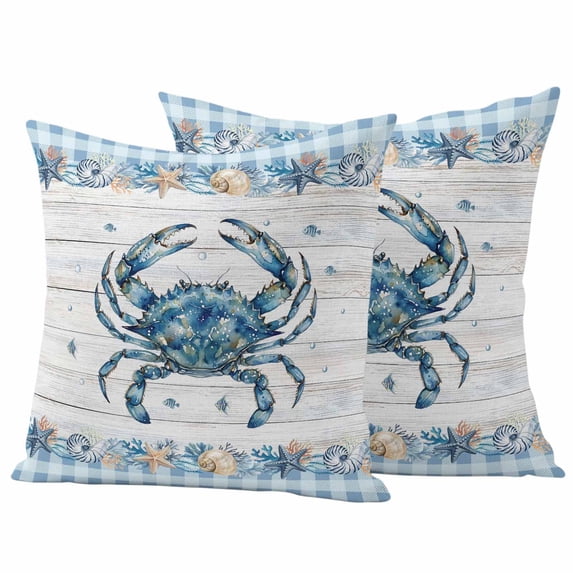 Blue Crab Coastal Outdoor Pillow Covers Pack of 2 Summer Starfish Beach ...