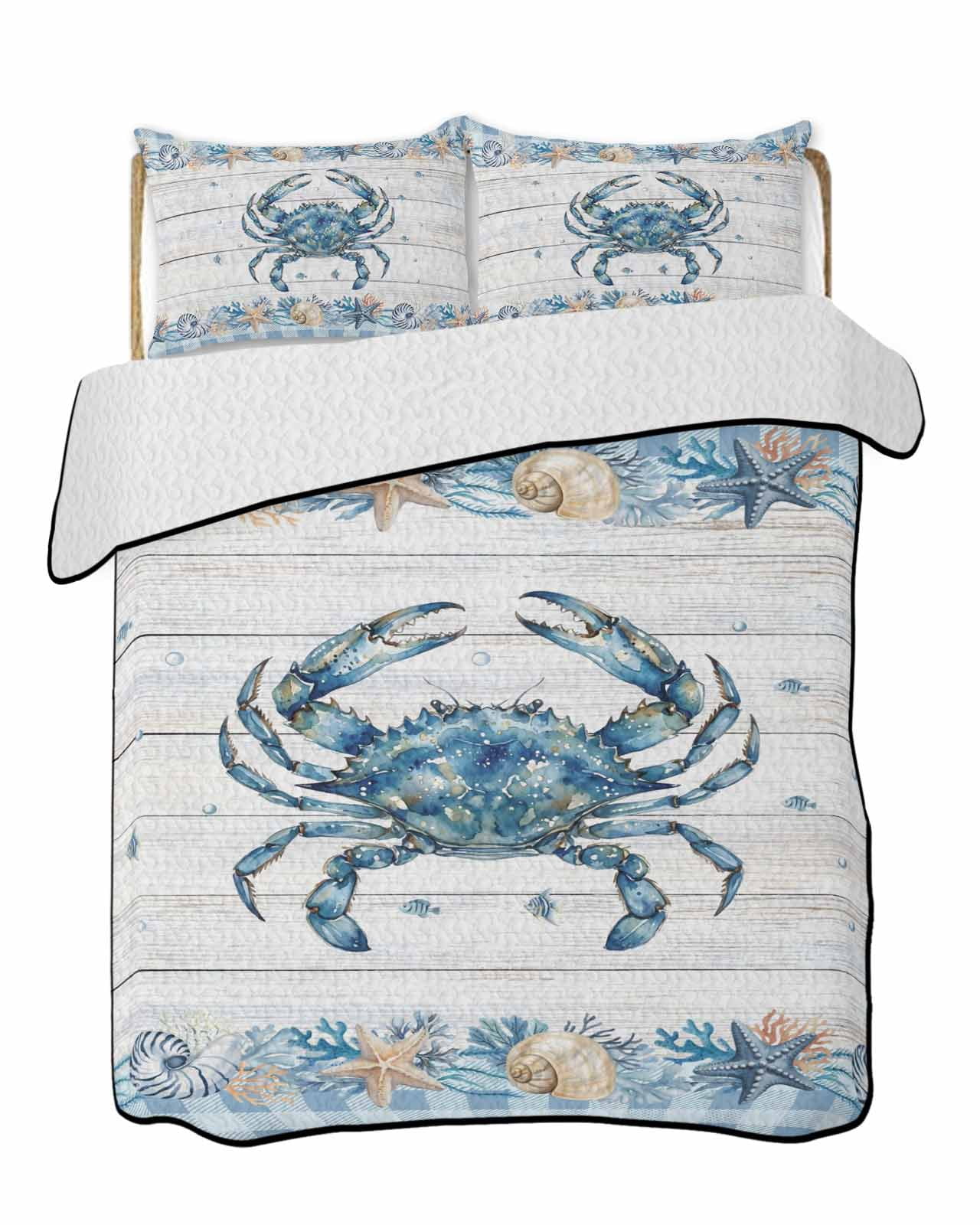 Blue Crab Coastal Quilts Bedding Set Queen Size Summer Starfish Beach ...