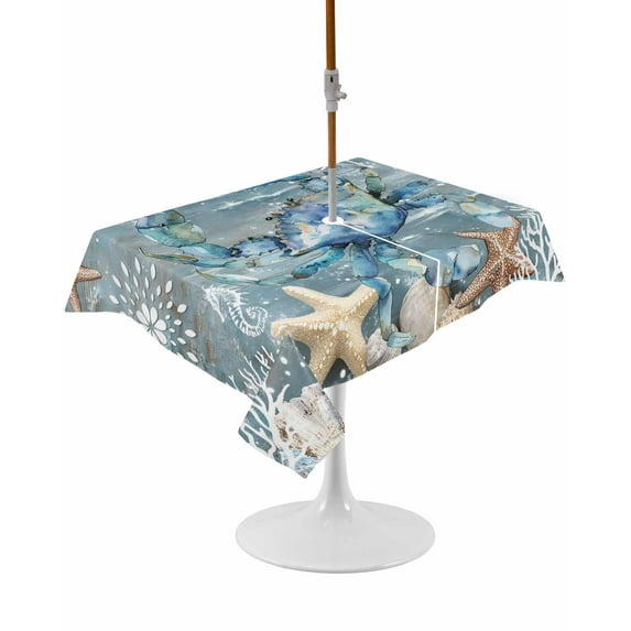 Blue Crab Coastal Rectangle Outdoor Tablecloth, Waterproof Table Cloth ...