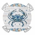 Blue Crab Coastal Round Table Cover, Summer Starfish Beach Shell Coral ...