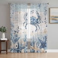 Blue Crab Coastal Sheer Curtains for Living Room Bedroom Beach Starfish ...