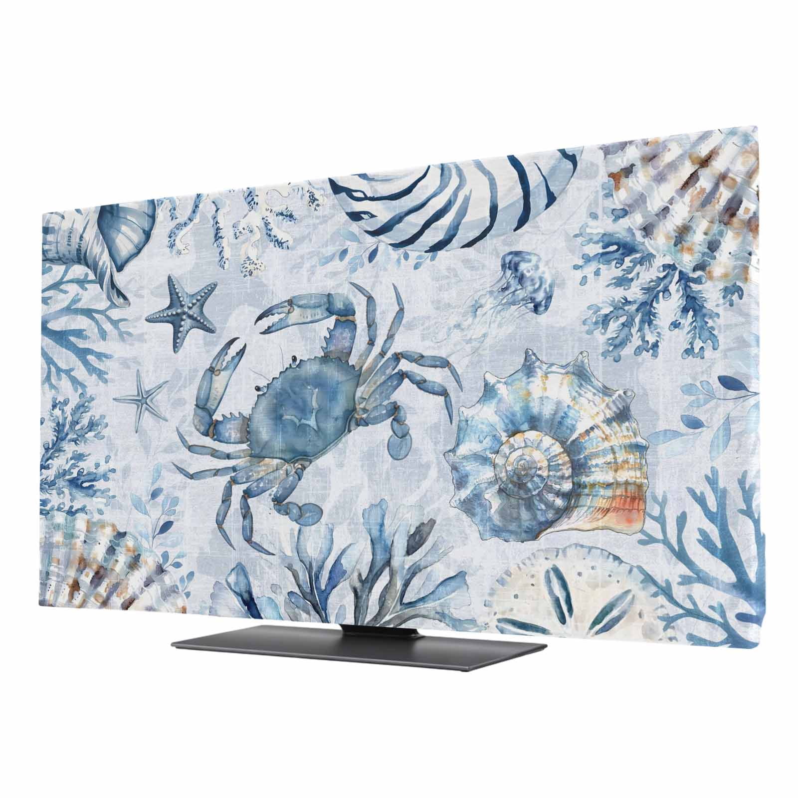 Blue Crab Coastal TV Cover for 43 Inch Screen, Stretch Fabric Dustproof ...