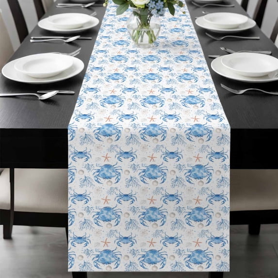 Blue Crab Coastal Table Runner 72 Inches Long, Summer Beach Nautical ...
