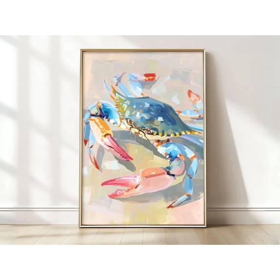 Blue Crab Coastal Wall Art, Vibrant Seaside Crustacean Print, Painterly ...