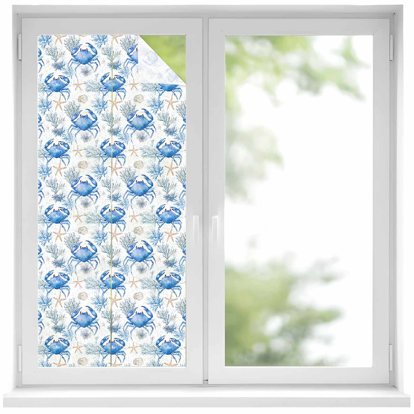 Blue Crab Coastal Window Privacy Film, Summer Beach Nautical Starfish ...