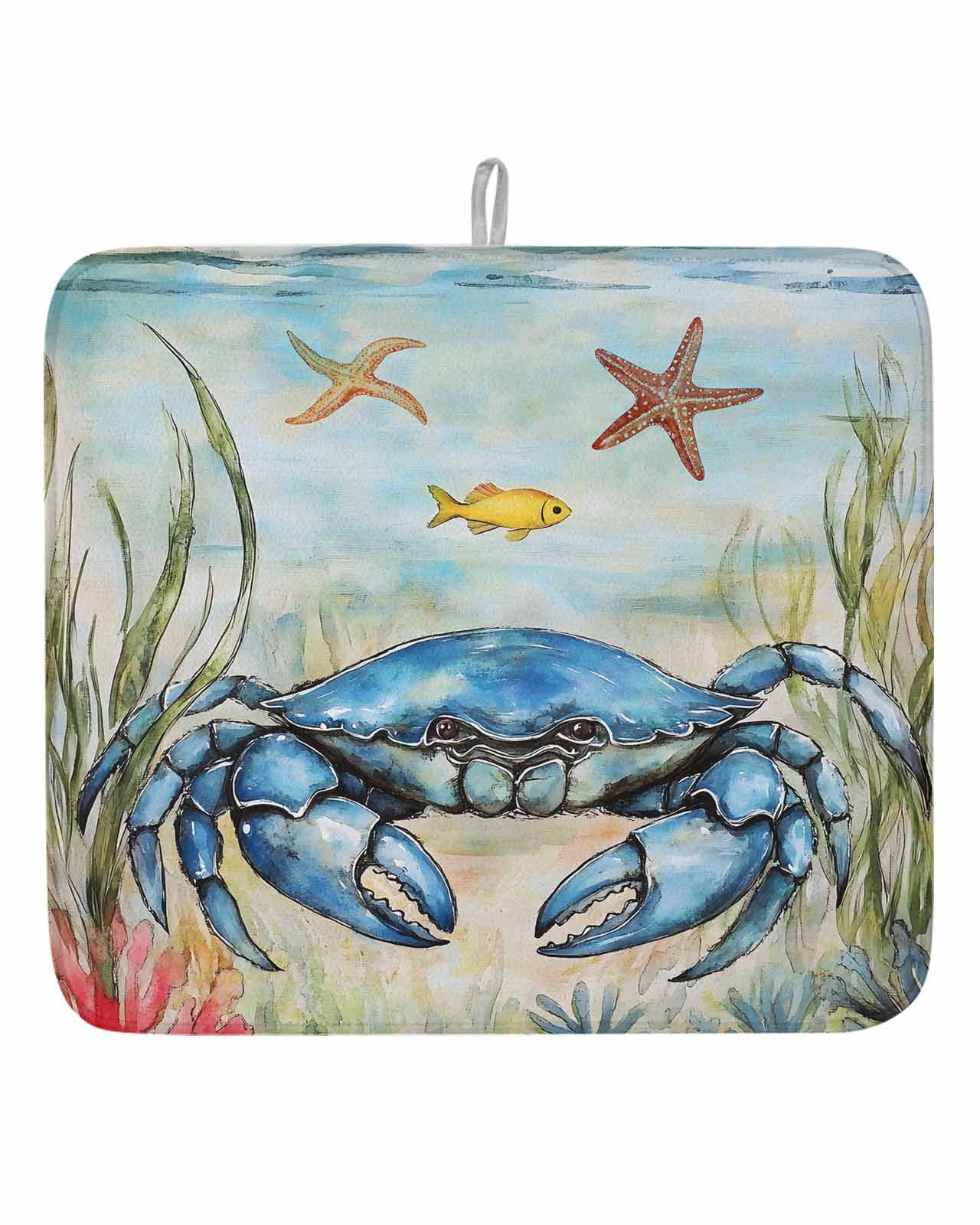 Blue Crab Dish Drying Mat 16x18 inch Ocean Coral Starfish Fish Retro ...