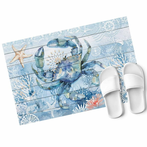 Blue Crab Door Mat Ocean Coral Starfish Non Slip Absorbent Entrance Mat ...