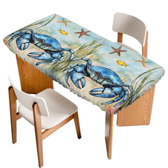 Blue Crab Fitted Rectangle Tablecloth 30" x 60" Ocean Coral Starfish ...