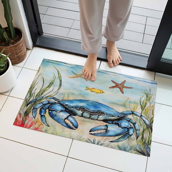 Blue Crab Indoor Door Mat 20x31.5 Inch Ocean Coral Starfish Fish Retro ...