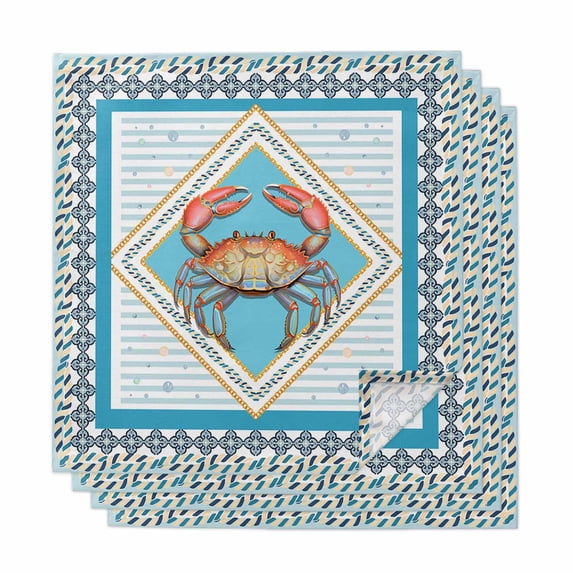Blue Crab Nautical Cloth Napkins, Ocean Coastal Geometric Washable and ...