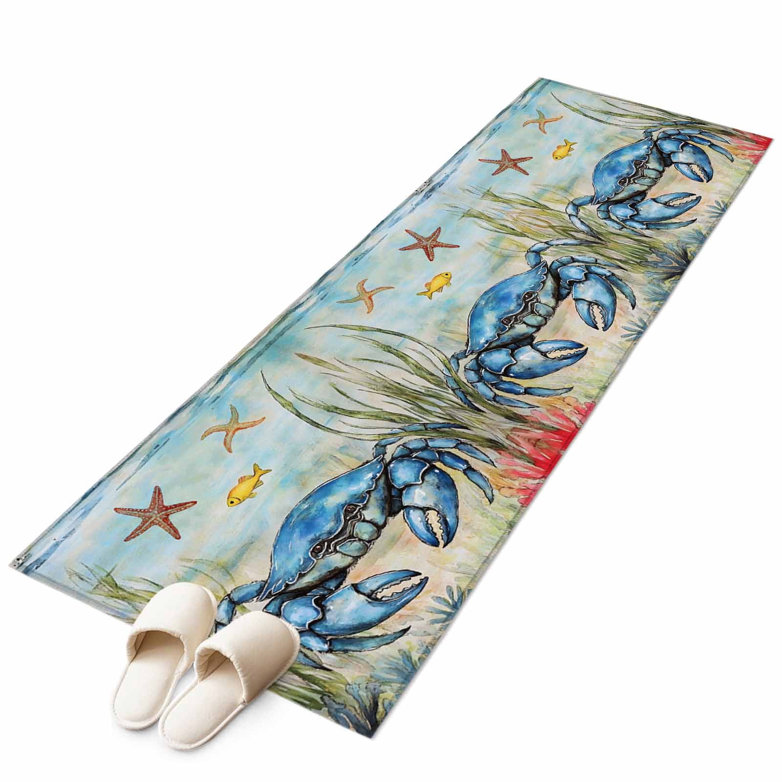 Blue Crab Rectangle Area Rug 2x6 ft Ocean Coral Starfish Fish Retro ...