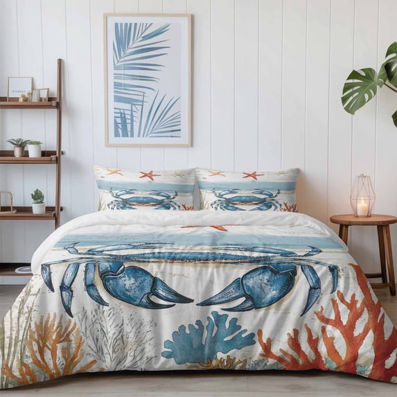 Blue Crab Red Starfish Corals California King Size Bed Set,Retro Marine ...