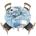 Blue Crab Round Fitted Tablecloth Ocean Coral Starfish Vintage Wood ...