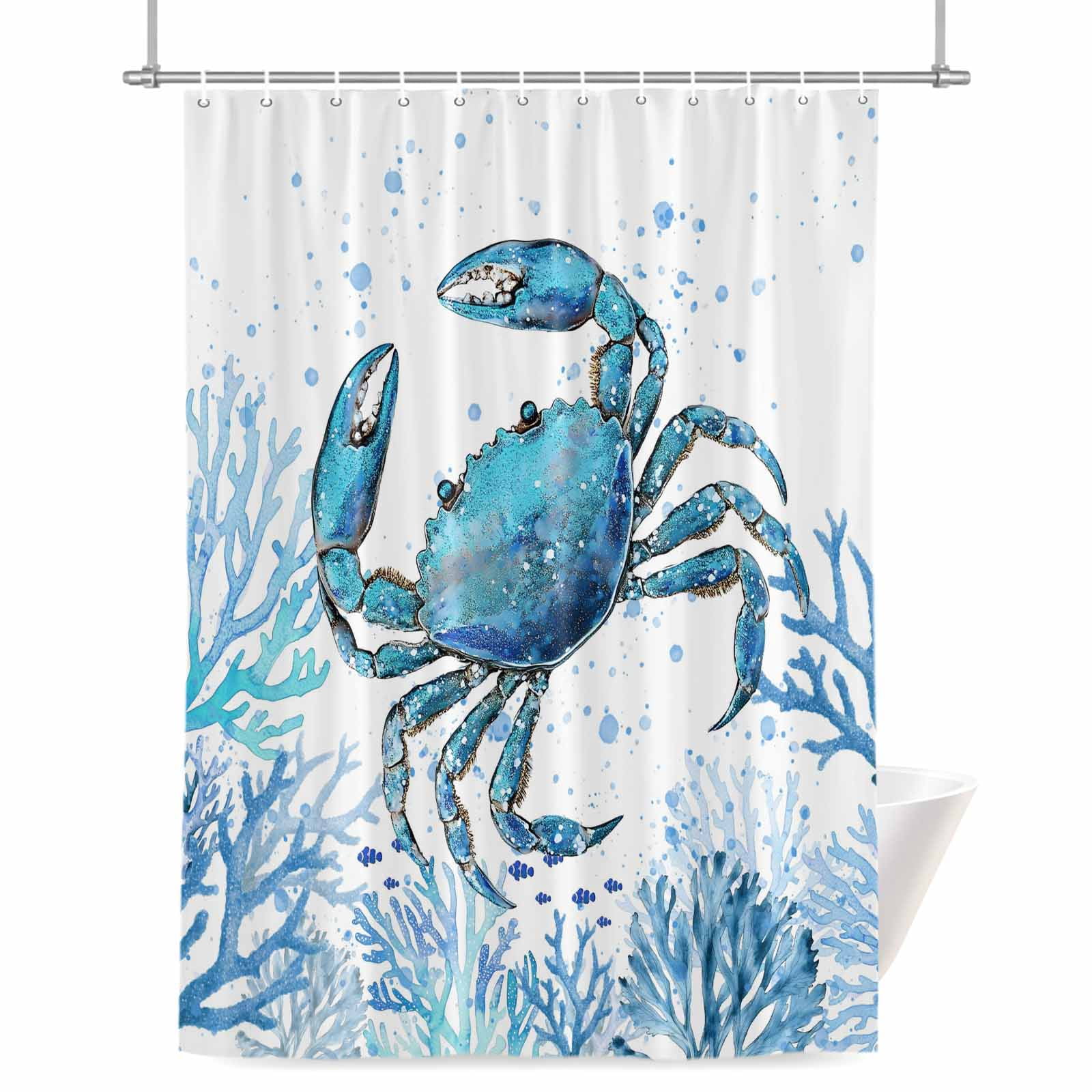 Blue Crab Shower Curtains for Bathroom, Watercolor Ocean Blue Coral ...