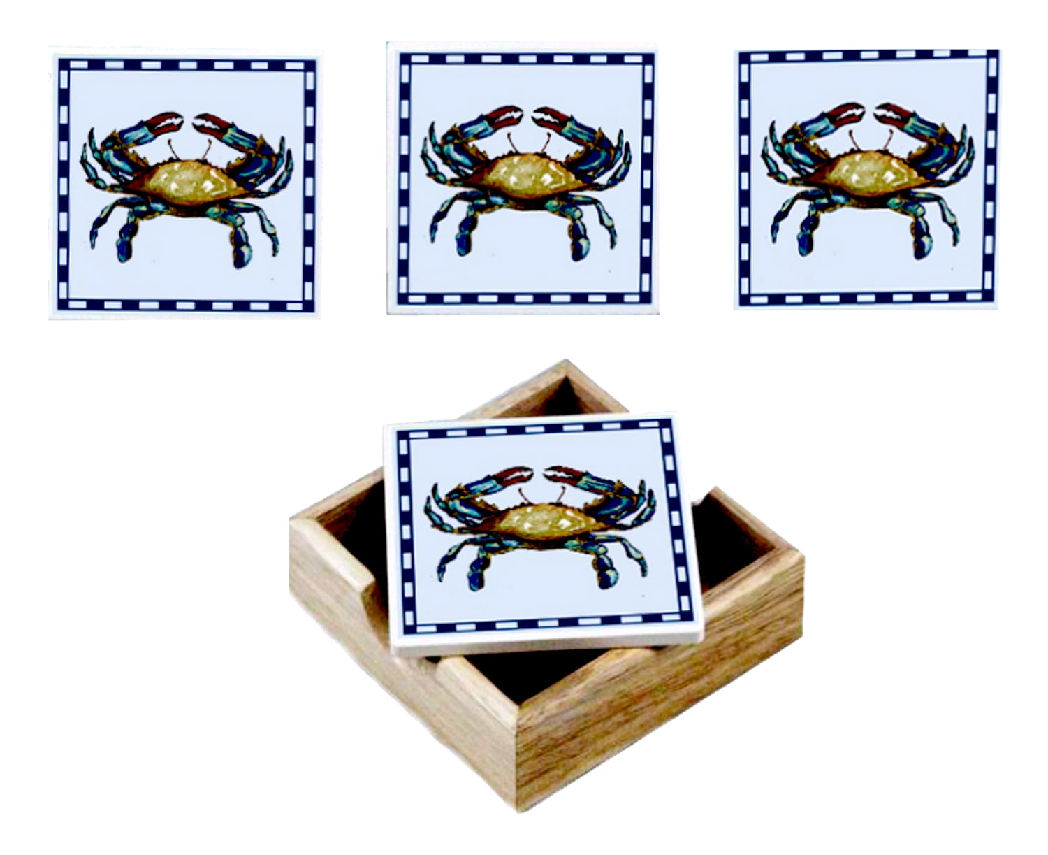 Blue Crab Tile Coasters with Wood Tray Set - Walmart.com