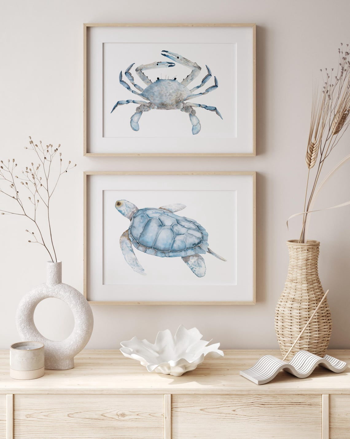 Blue Crab Turtle Coastal Sea Life Wall Art Set 2 Unframed Paper Print ...