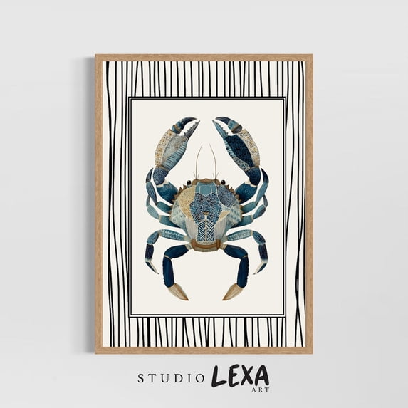Blue Crab Wall Art Coastal Nautical Decor Beach House Sea Life Artwork ...