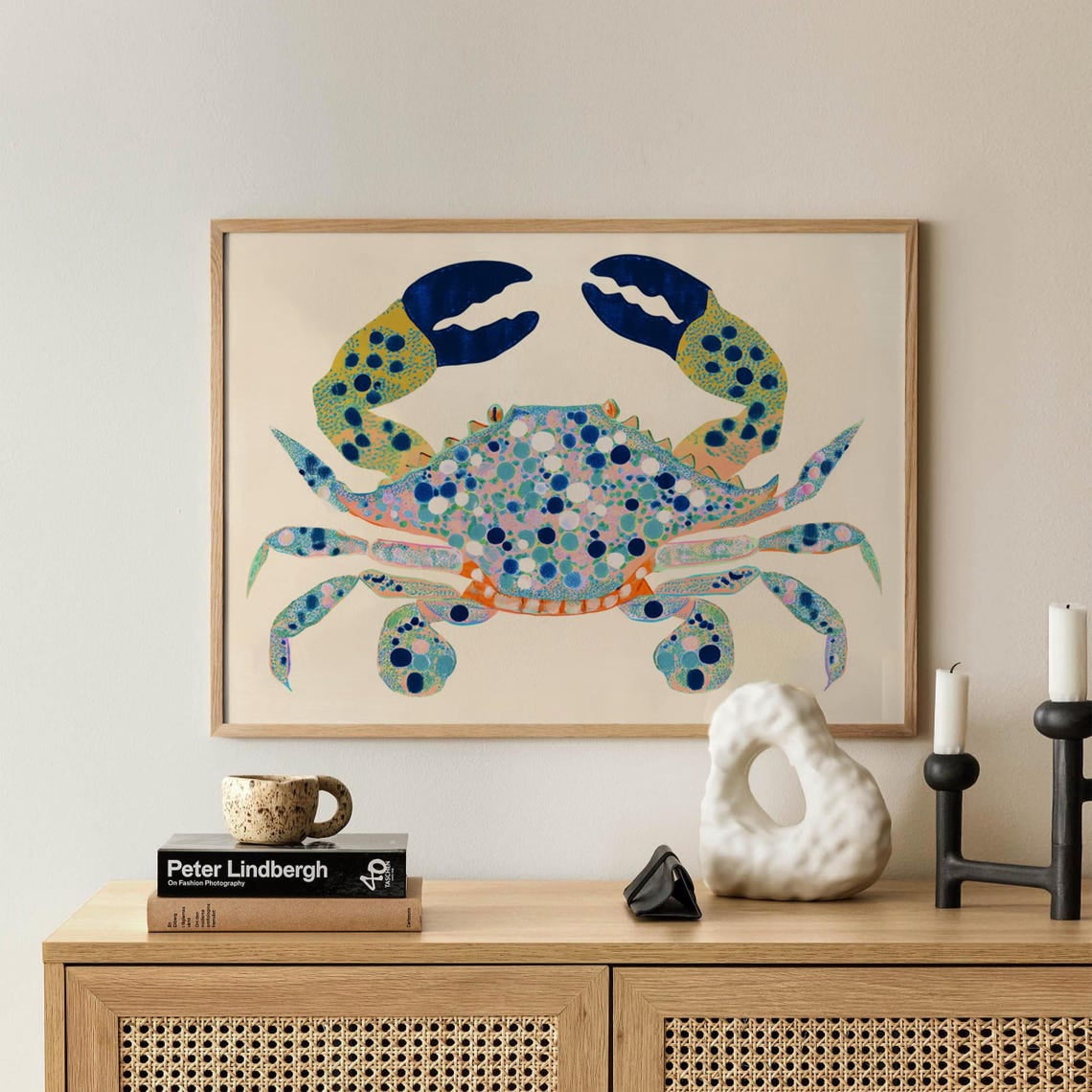 Blue Crab Wall Art Print, Coastal Beach House Decor - Walmart.com