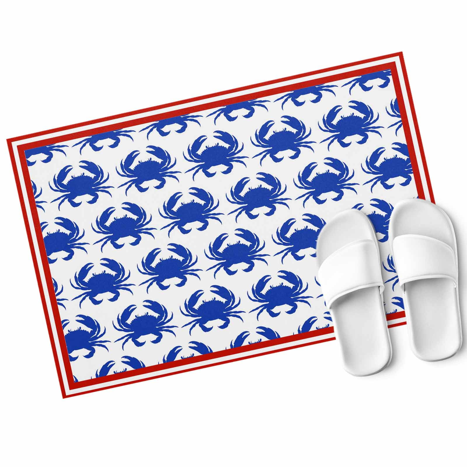 Blue Crabs Door Mat Abstract Summer Ocean Blue Crab Red Stripes Border ...