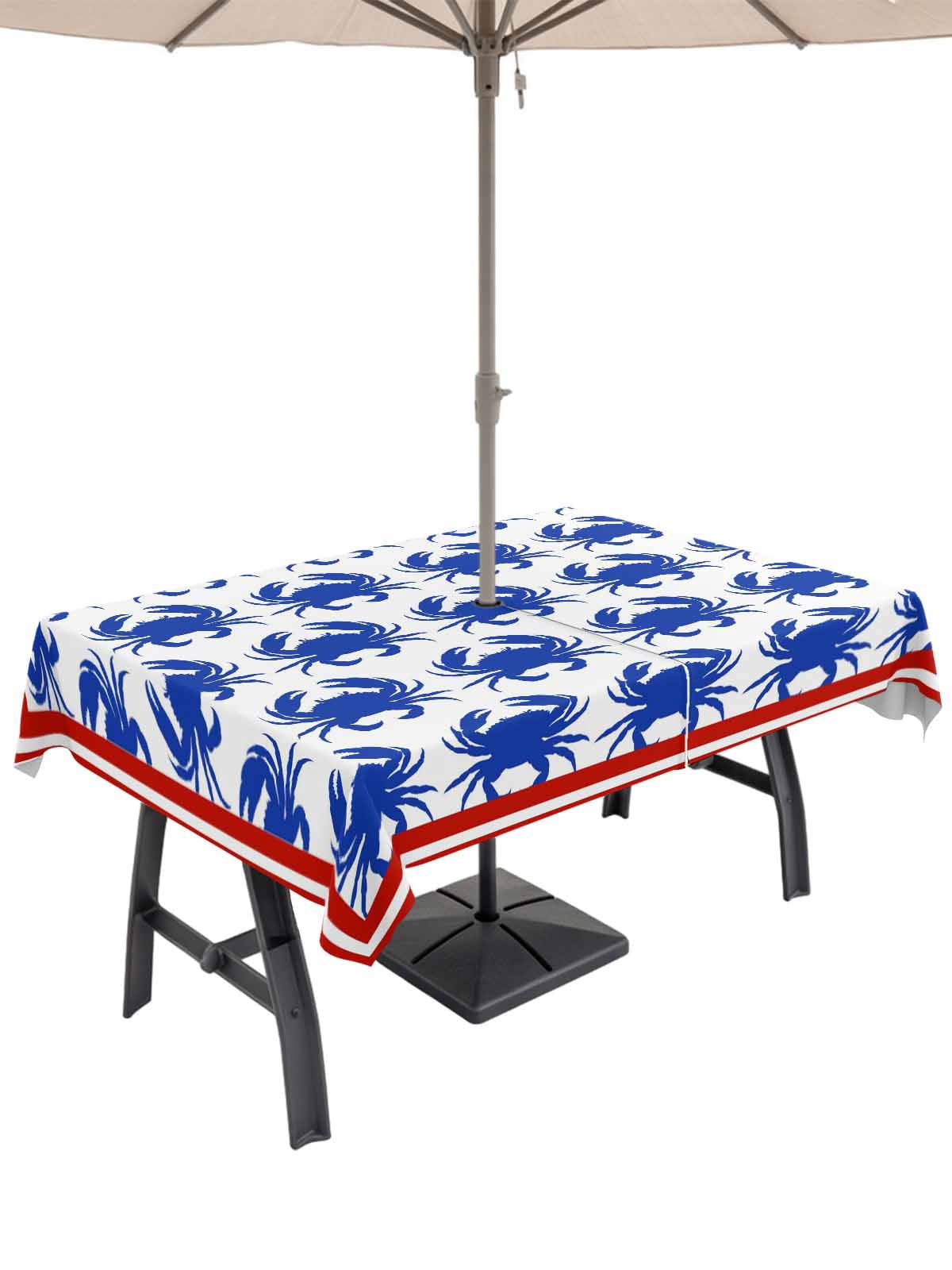 Blue Crabs Rectangle Outdoor Tablecloth with Umbrella Hole Abstract ...