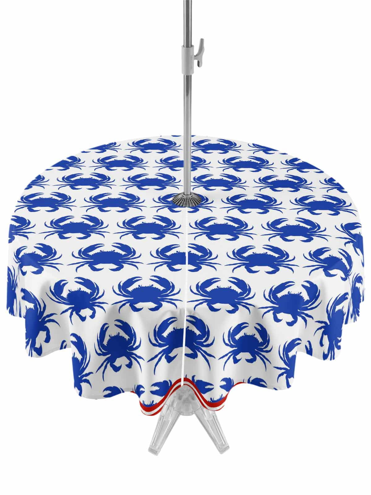 Blue Crabs Round Outdoor Tablecloth with Umbrella Hole Abstract Summer ...