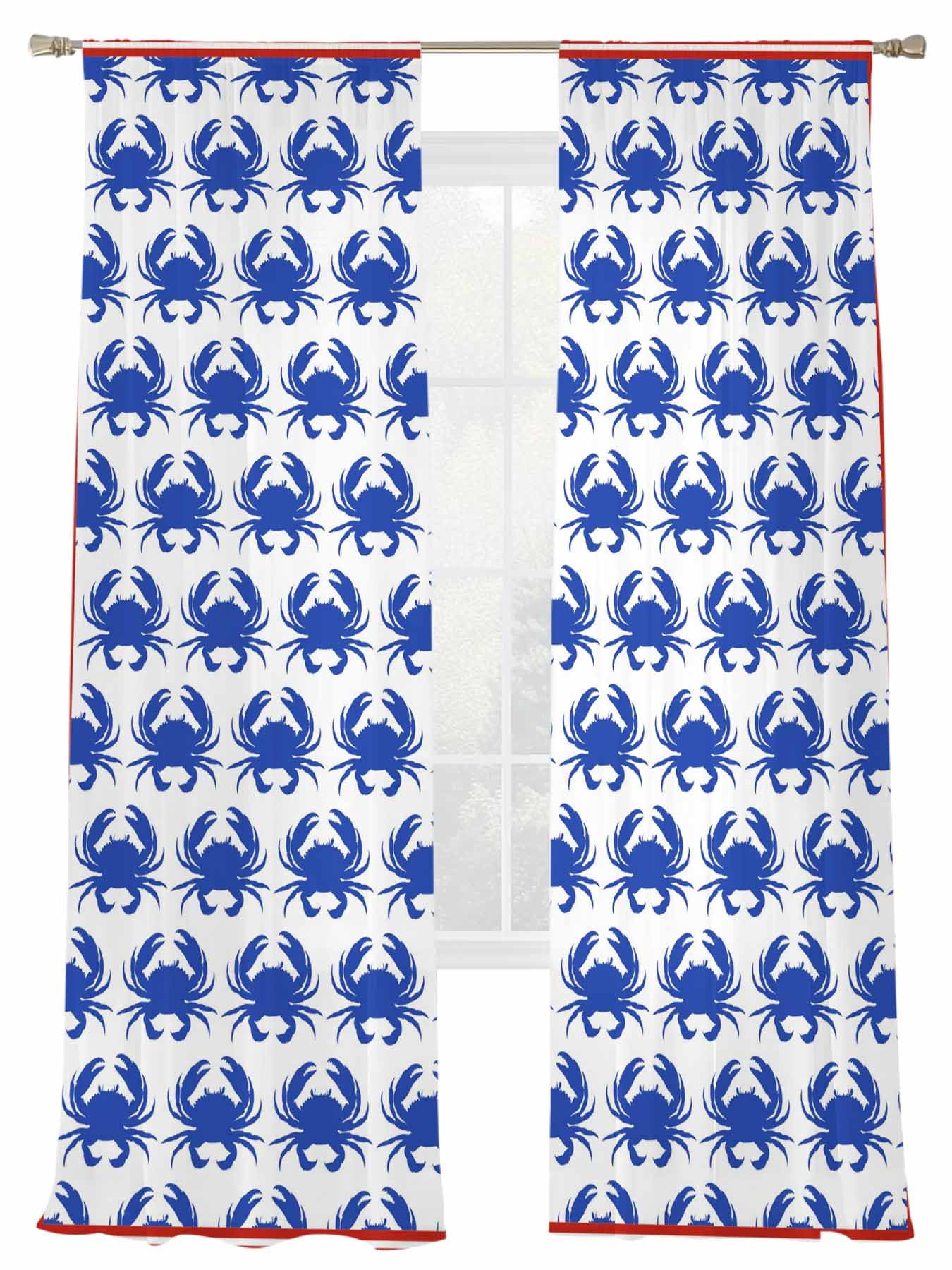 Blue Crabs Sheer Curtains 2 Panels Set Abstract Summer Ocean Blue Crab ...