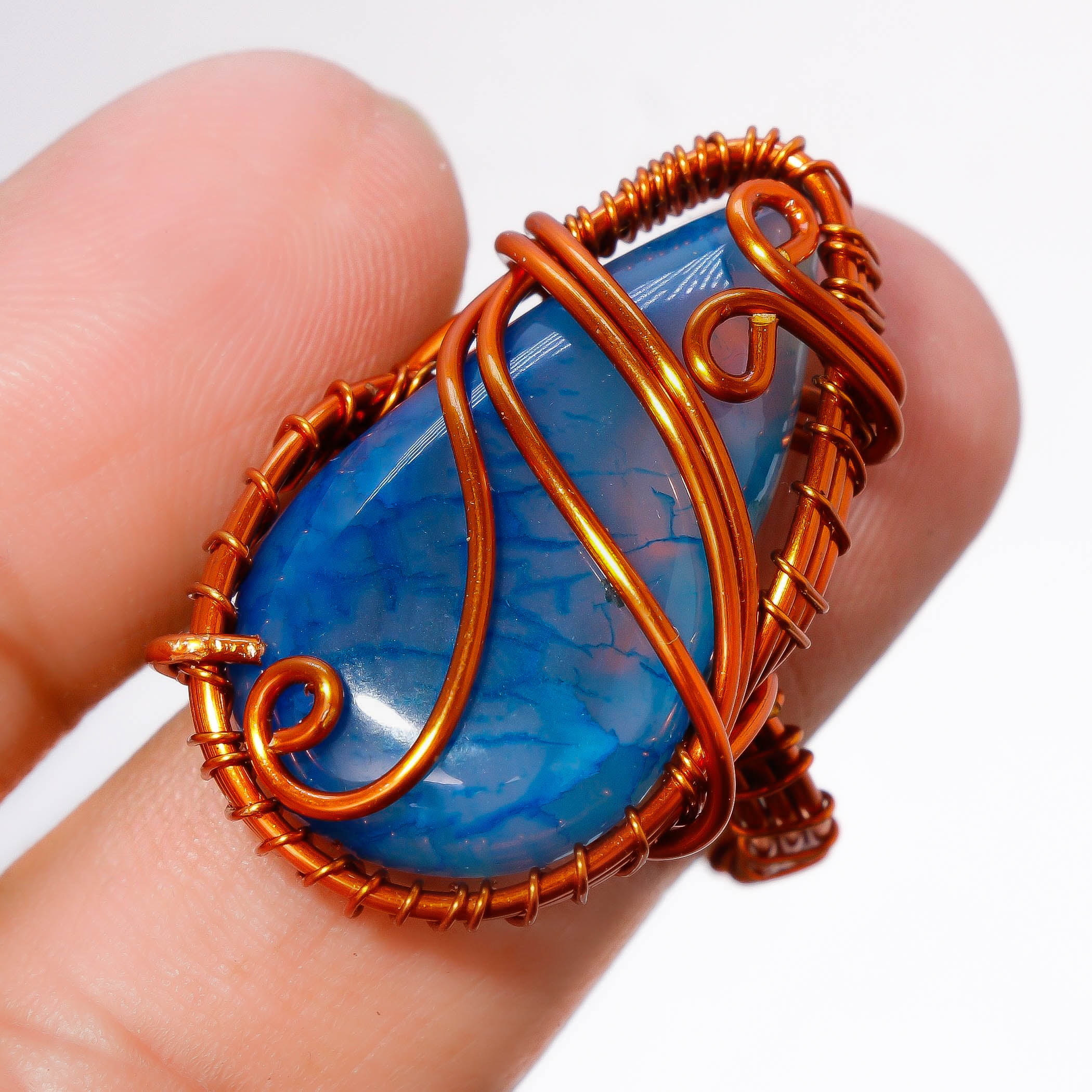 Blue Crack Crstal Gemstone Wire Wrapped Handcrafted Copper Ring 8.75 ...