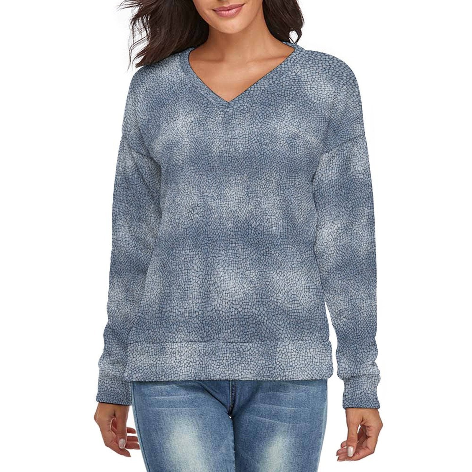 Blue Cracked Paint Texture V-neck Sweater Winter Clothes Long Sleeve ...