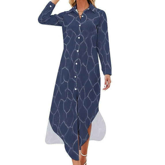 Blue Cracked Texture Pattern Design Shirt Dress Long Sleeve Street ...