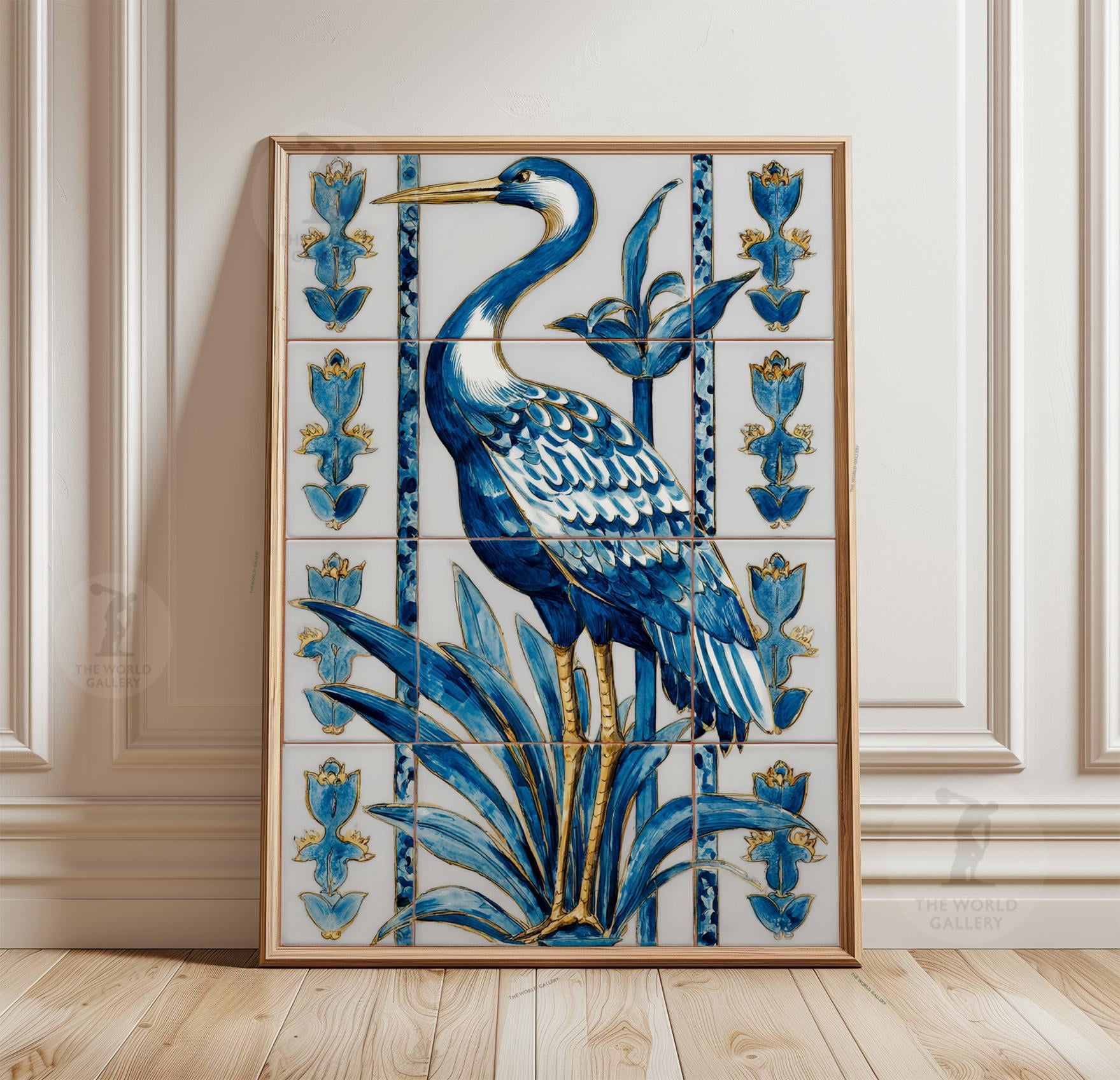 Blue Crane Ceramic Tile Print Dutch Delft Style Bird Poster Chinoiserie ...