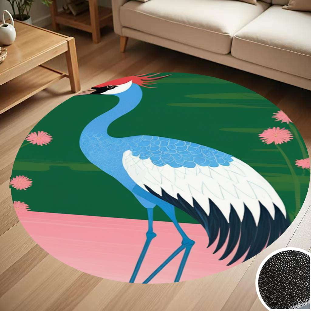Blue Crane Floral Garden Round Carpet Living Room Bedroom Home ...