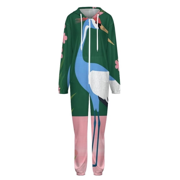 Blue Crane Floral Garden Unisex Adult Onesie Pajamas with Pockets for ...