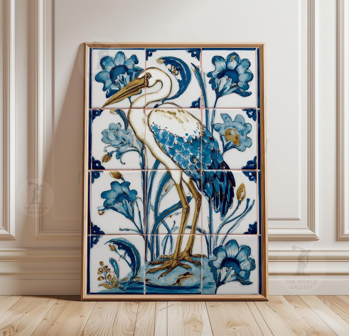 Blue Crane Tile Dutch Delft Style Chinoiserie Bird Poster Decor ...